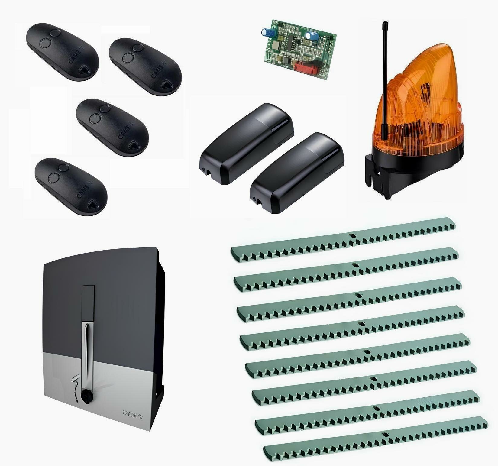 Автоматика для откатных ворот BXL04AGS FULL8-K2-T4, комплект: привод, радиоприемник, 4 пульта, фотоэлементы, лампа, 8 реек