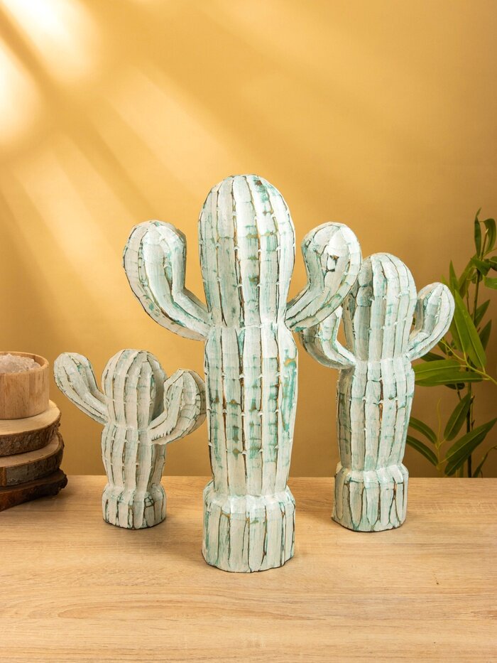 Сувенирный набор "Кактусы" дерево, H - 40.30 и 20 см, цв. бирюзовый