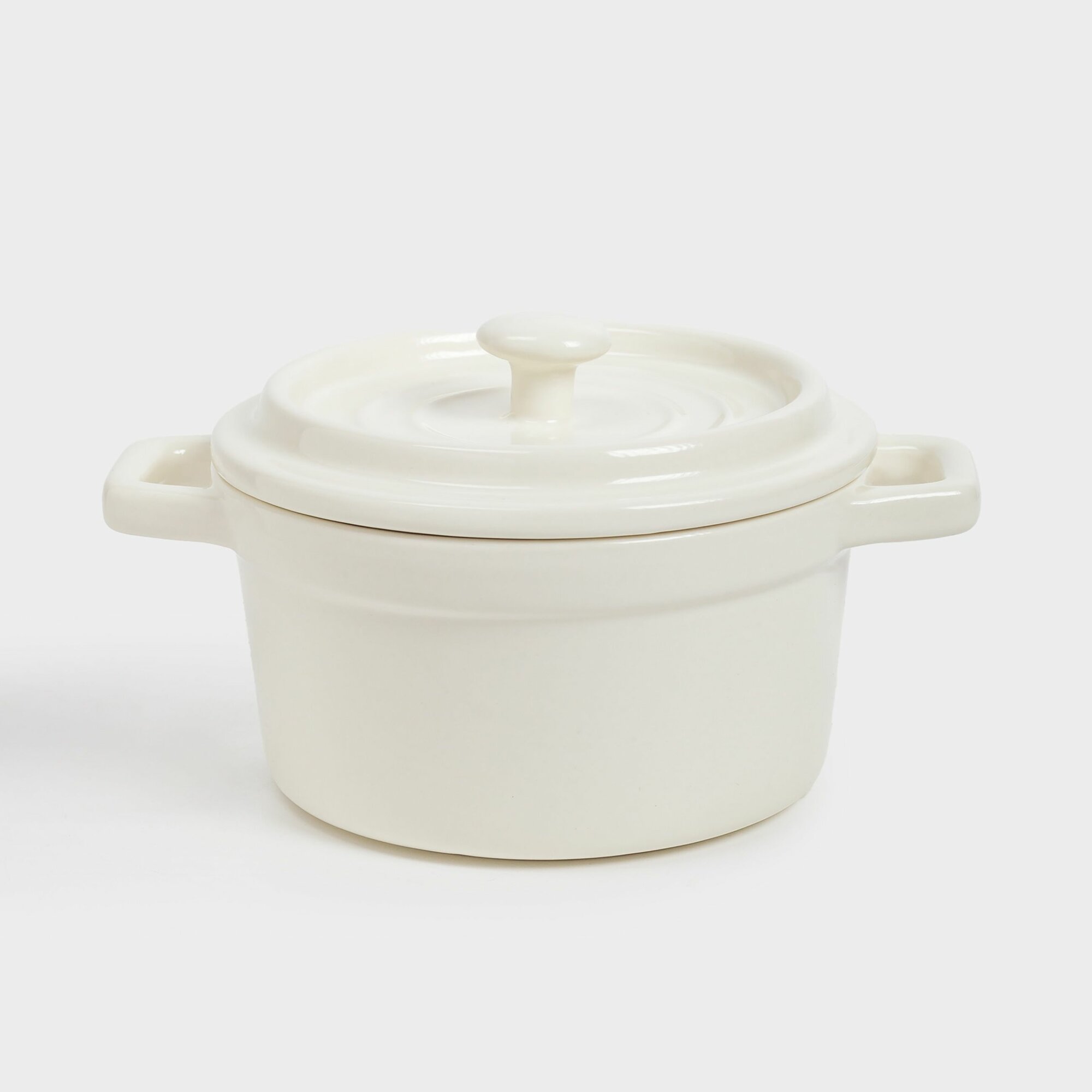 Кокотница, 12 см, 450 мл, с крышкой, фарфор P, молочная, Bright