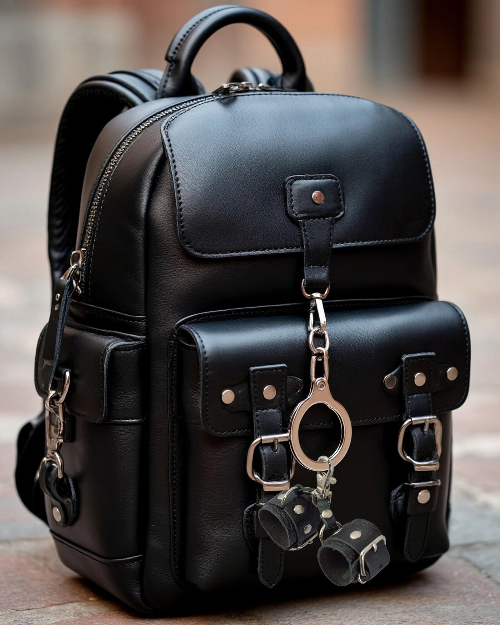 Брелок "Наручники", натуральная кожа, застежка-карабин, диаметр 4 см