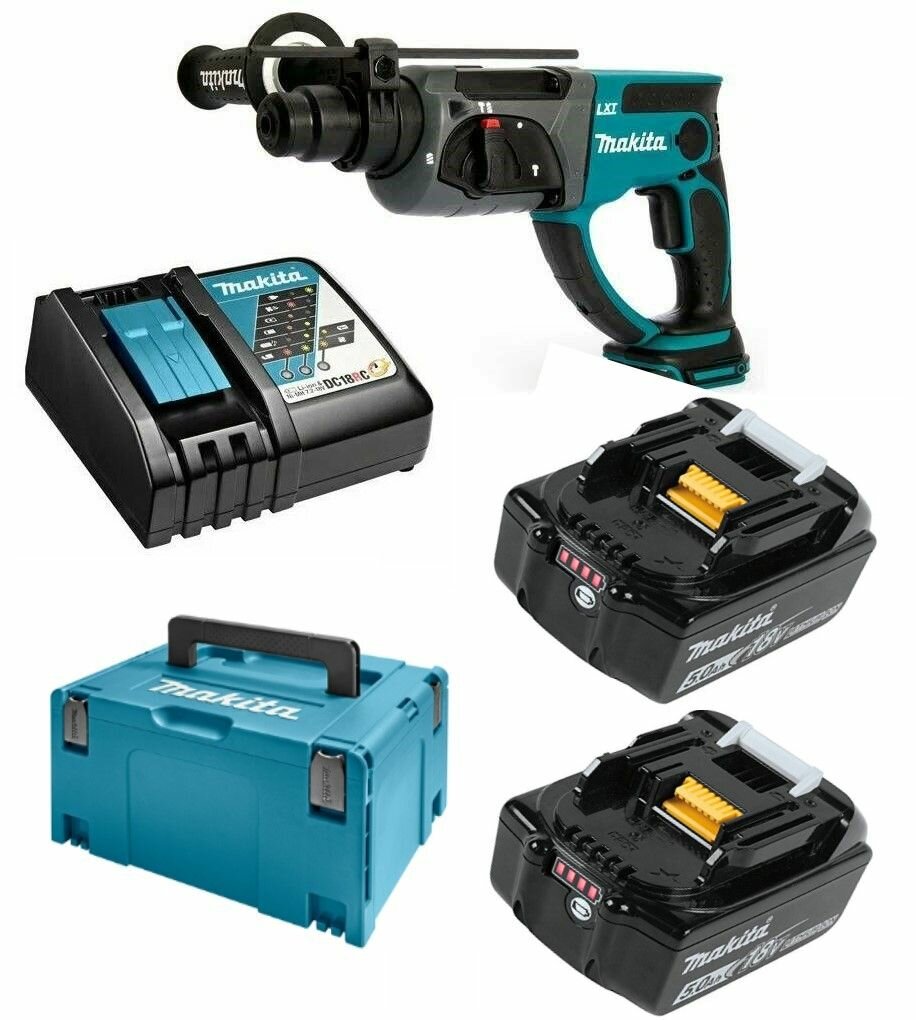 Аккумуляторный перфоратор Makita DHR202RTJ(18V, 2 x 5Ah, Li-Ion), зеленый/черный