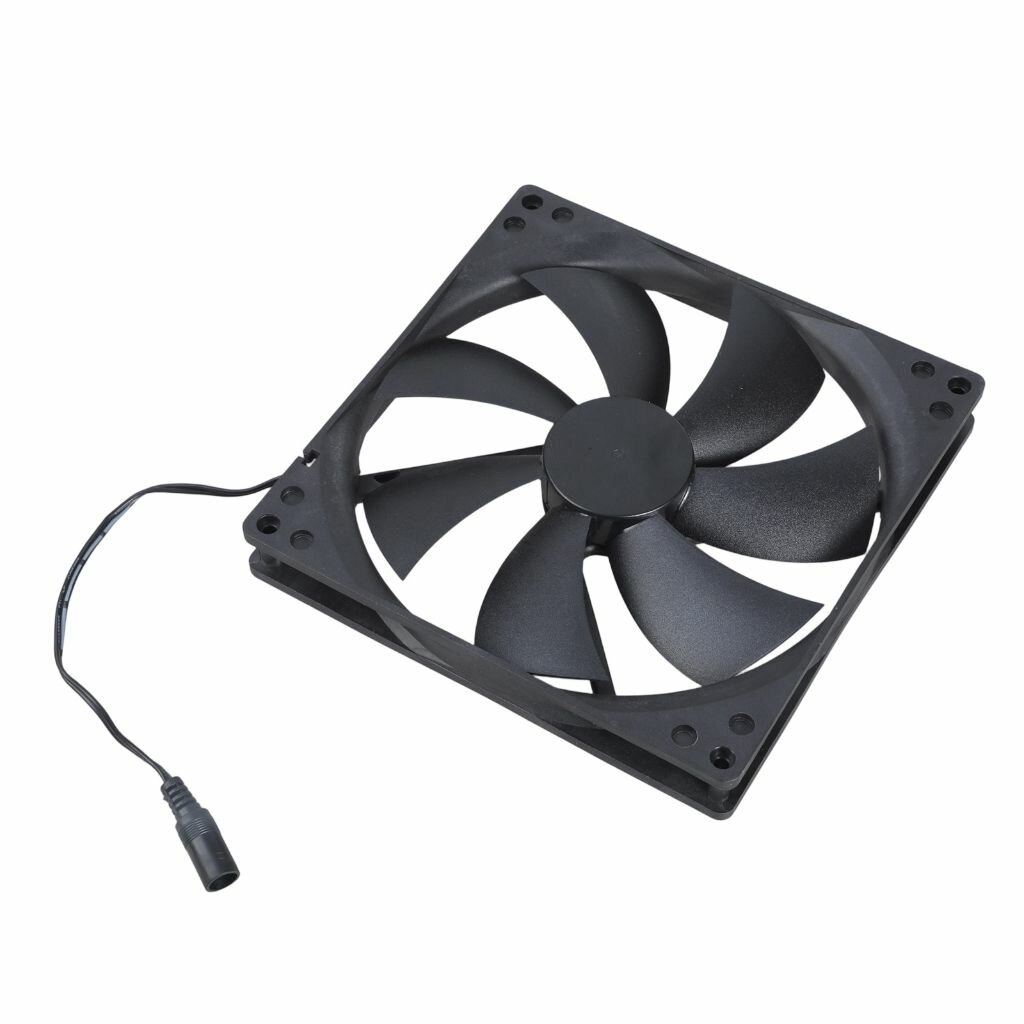 Низкопрофильный вытяжной вентилятор 180мм с двойным шарикоподшипником 12В, толщина 25мм, оптимизирован для вентиляции в ограниченном пространстве