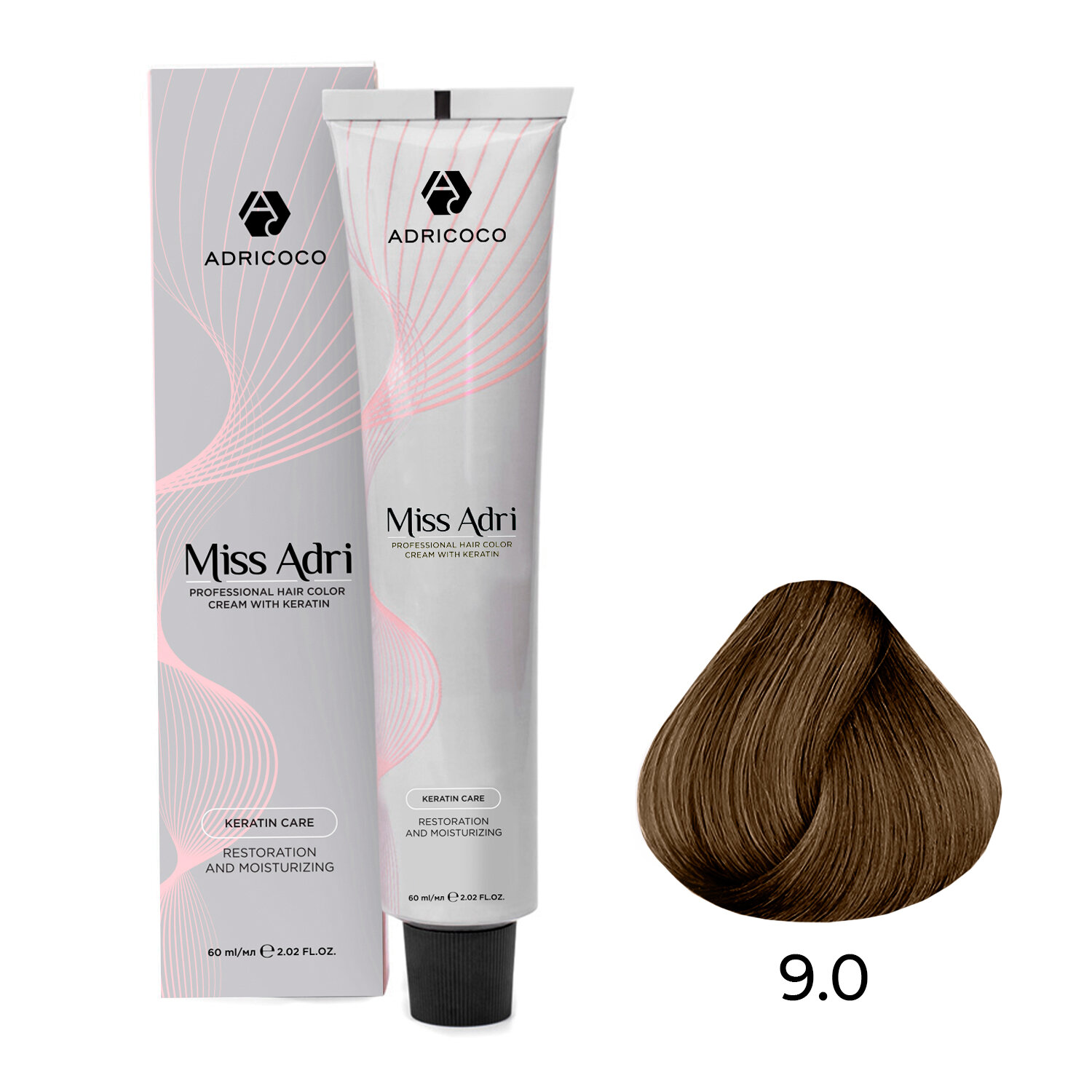 Крем-краска для волос Miss Adri с кератином, оттенок 9.0 Очень светлый блонд, ADRICOCO, 60 мл