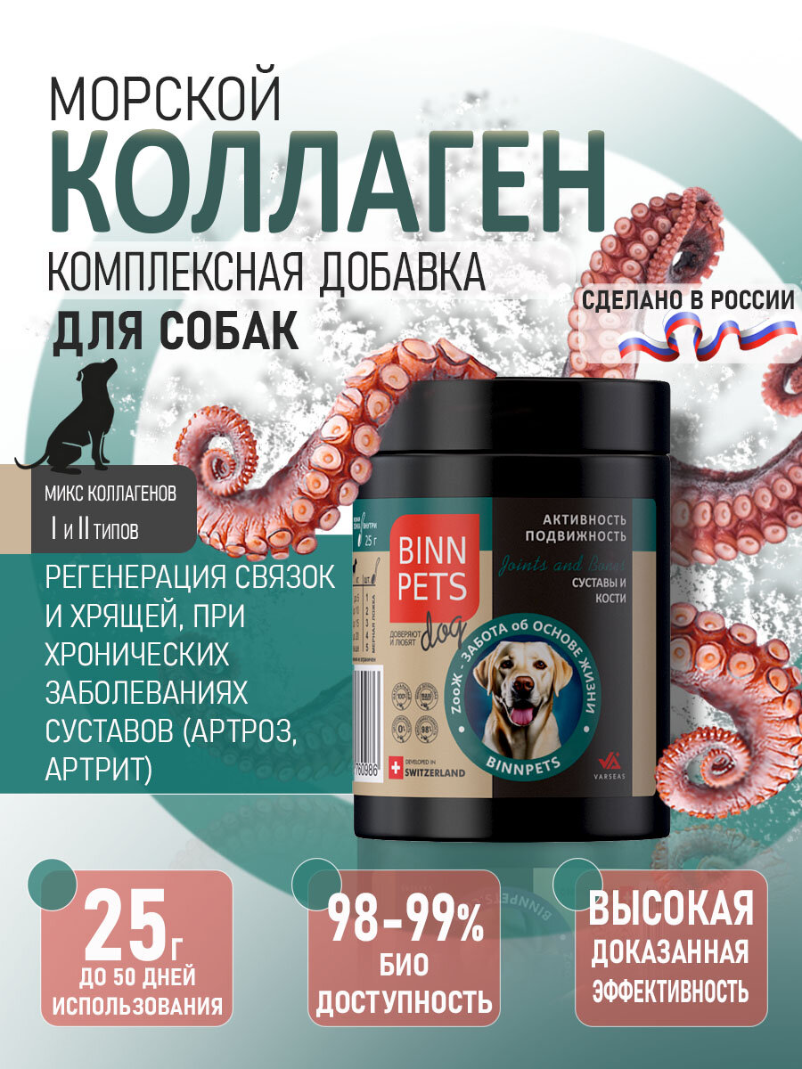 Кормовая добавка BINN PETS "Joints and Bones", для собак, глюкозамин и витамины для суставов, связок и костей, 25 гр.