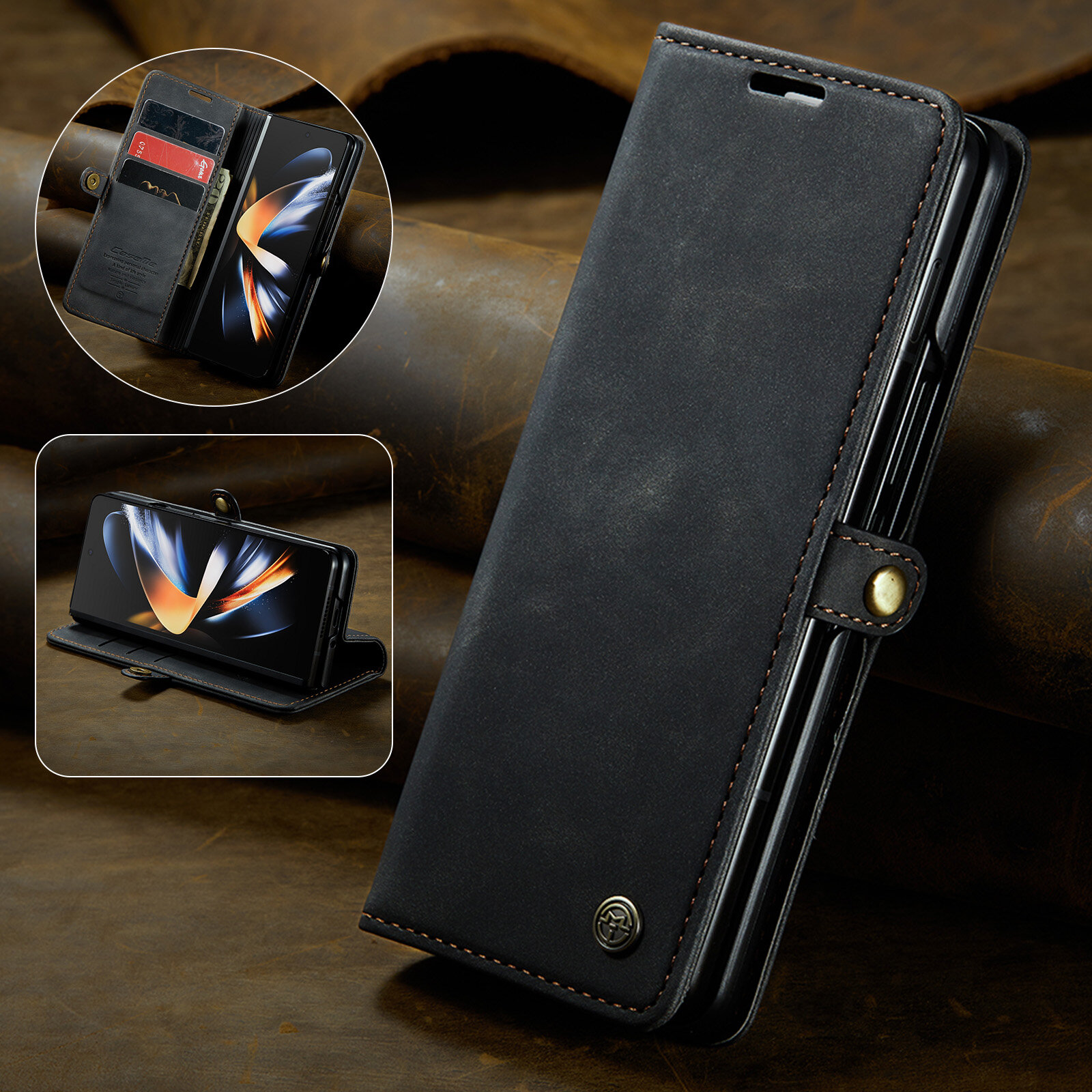 Чехол Для Samsung Galaxy Z Fold4 / Самсунг Галакси Z Fold4, soft touch, кобура, искусственная кожа, защита камеры, ударопрочный, усиленные углы, Samsung, Samsung Galaxy Z Fold4, black