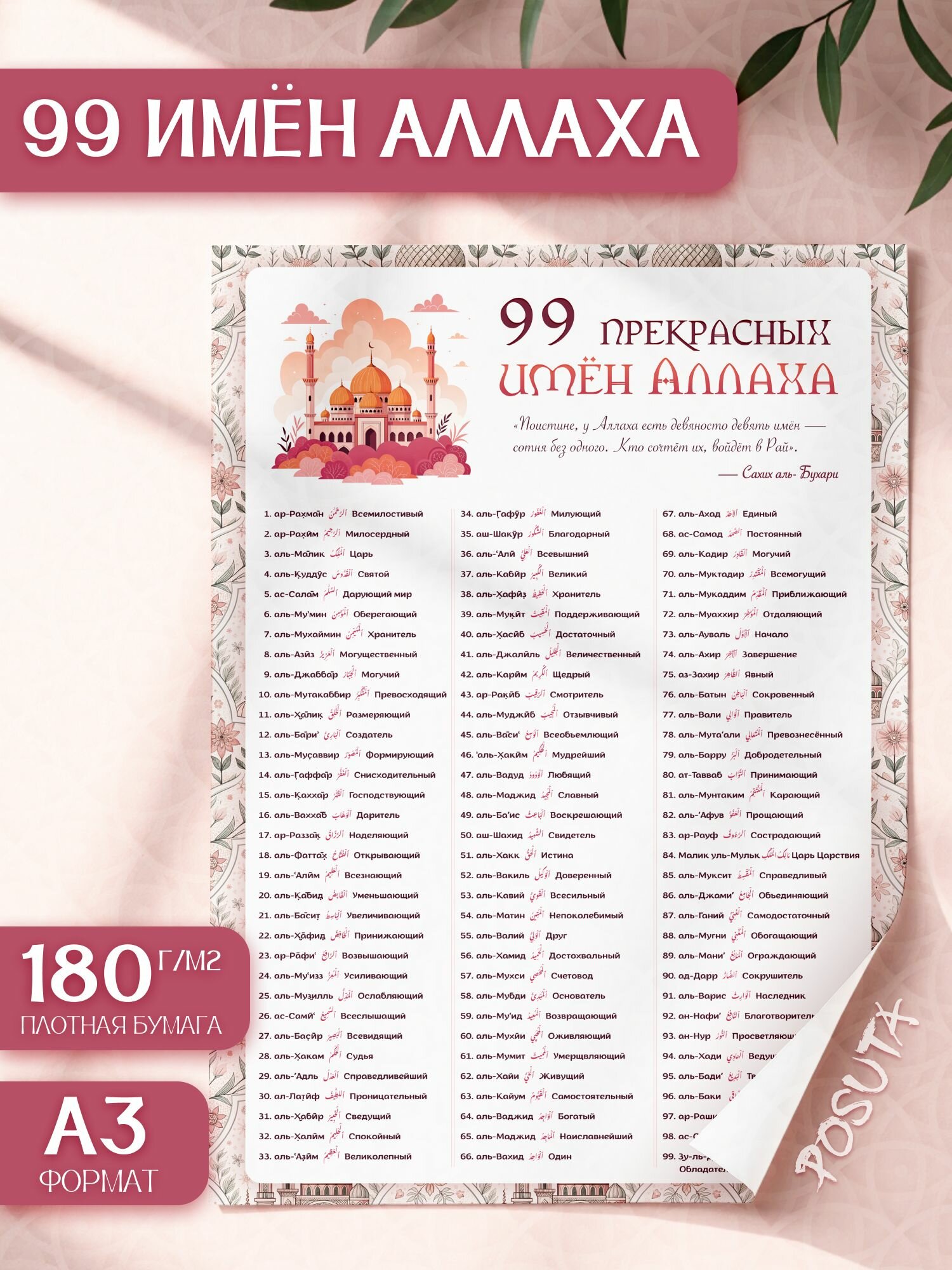 Постеры 99 имен Аллаха картины интерьерные