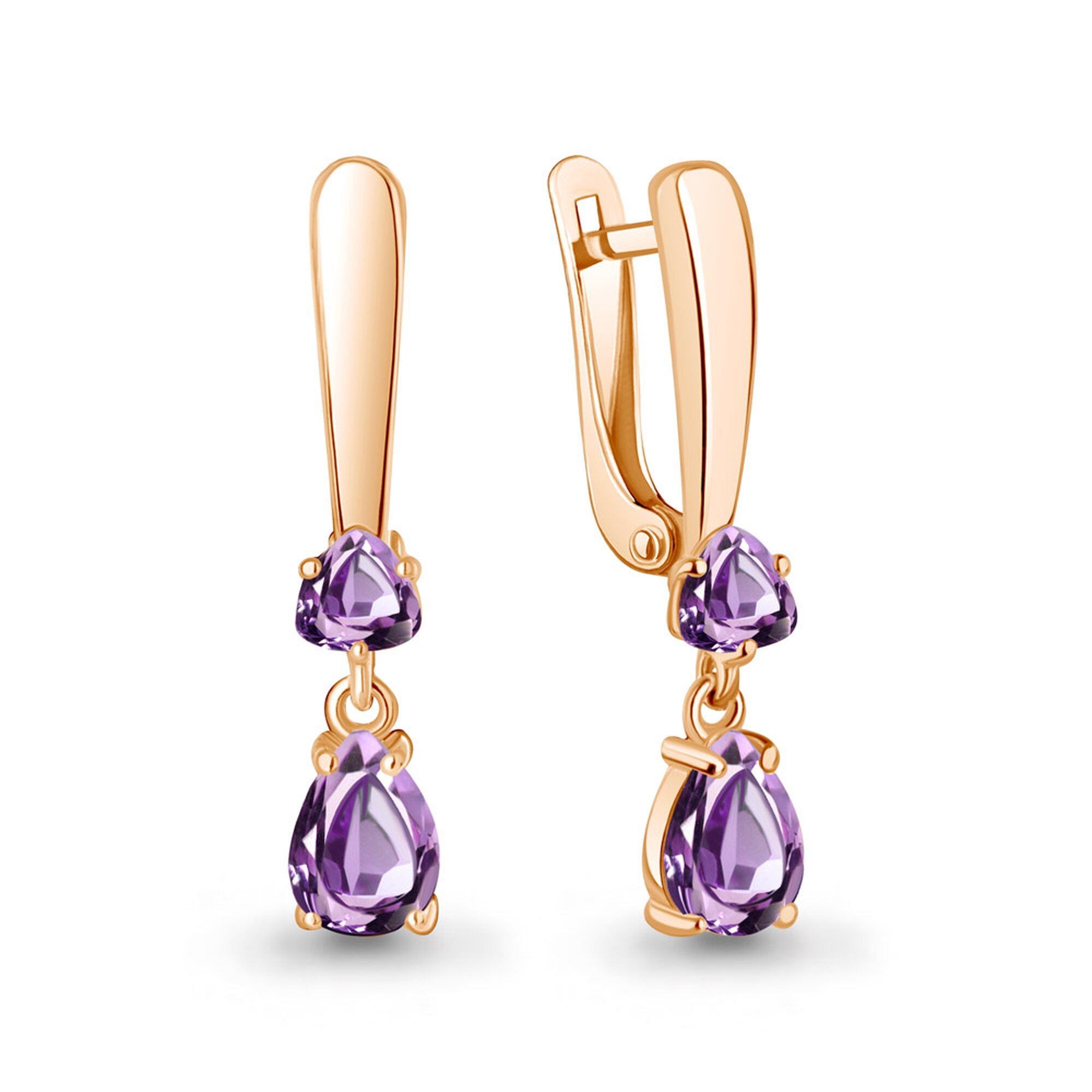Серьги, серебро, 925 проба, золочение, аметист