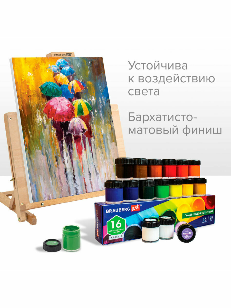 Гуашь художественная 1 шт, BRAUBERG ART CLASSIC, баночка 220 мл, белила титановые, 191583