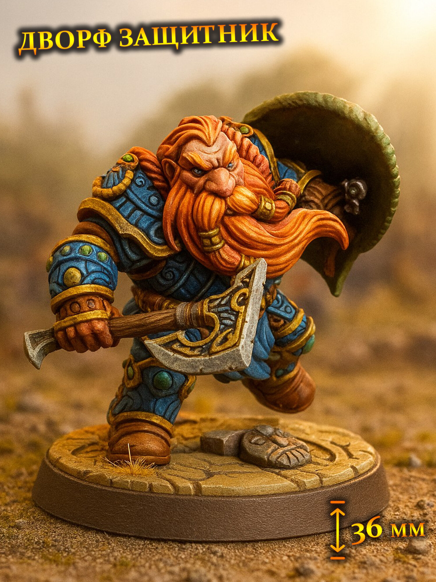 Дворф Защитник класс: Воин, Варвар, Паладин, Жрец миниатюра для DnD (ДнД) и других Настольных игр (НРИ, Варгеймов или РПГ), фентези тематика