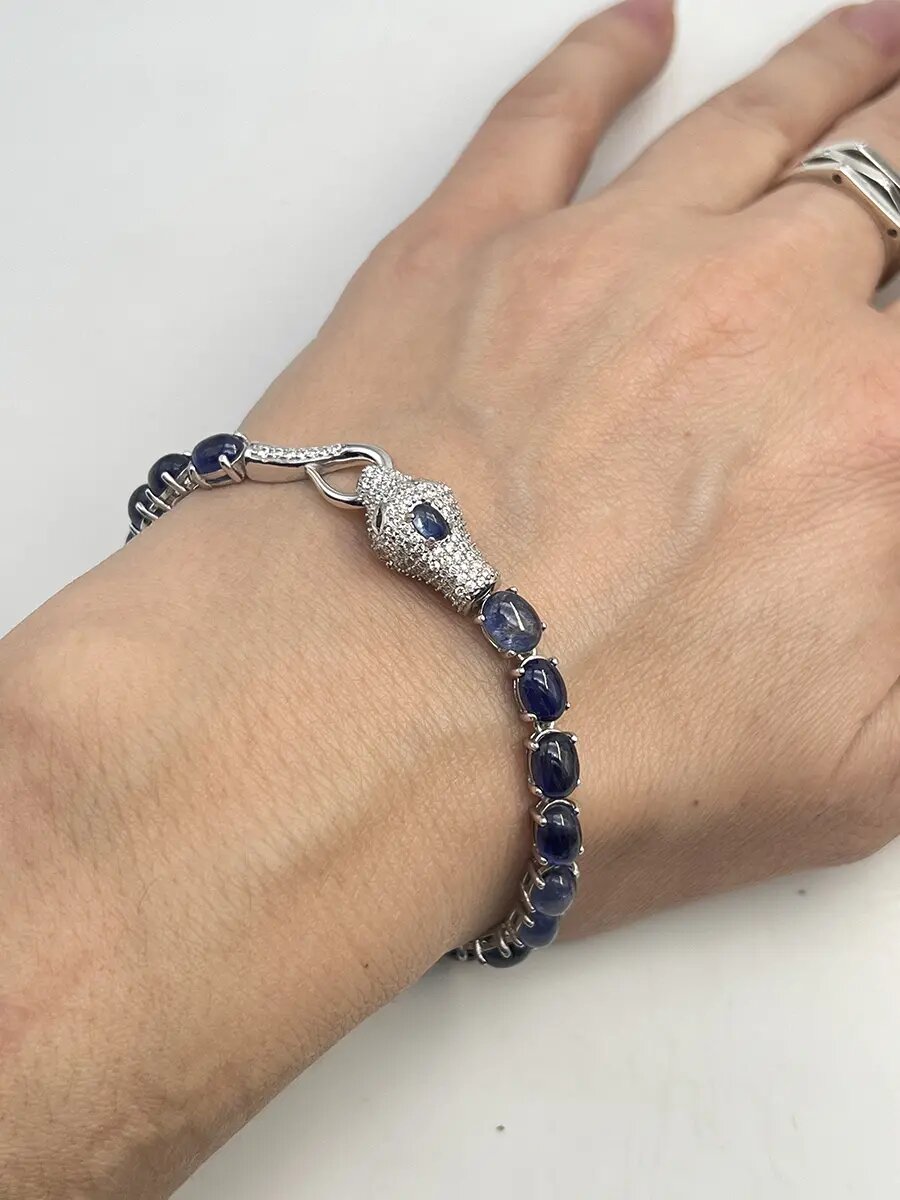 Браслет, серебро, 925 проба, родирование, фианит, сапфир, шпинель