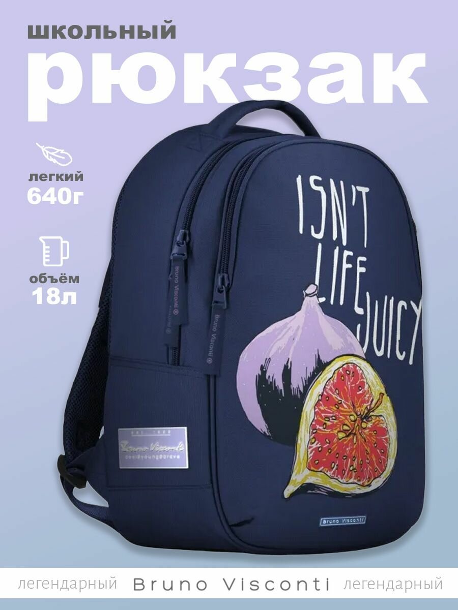 Рюкзак Bruno Visconti синий с эргономичной спинкой "JUICY LIFE. Инжир"