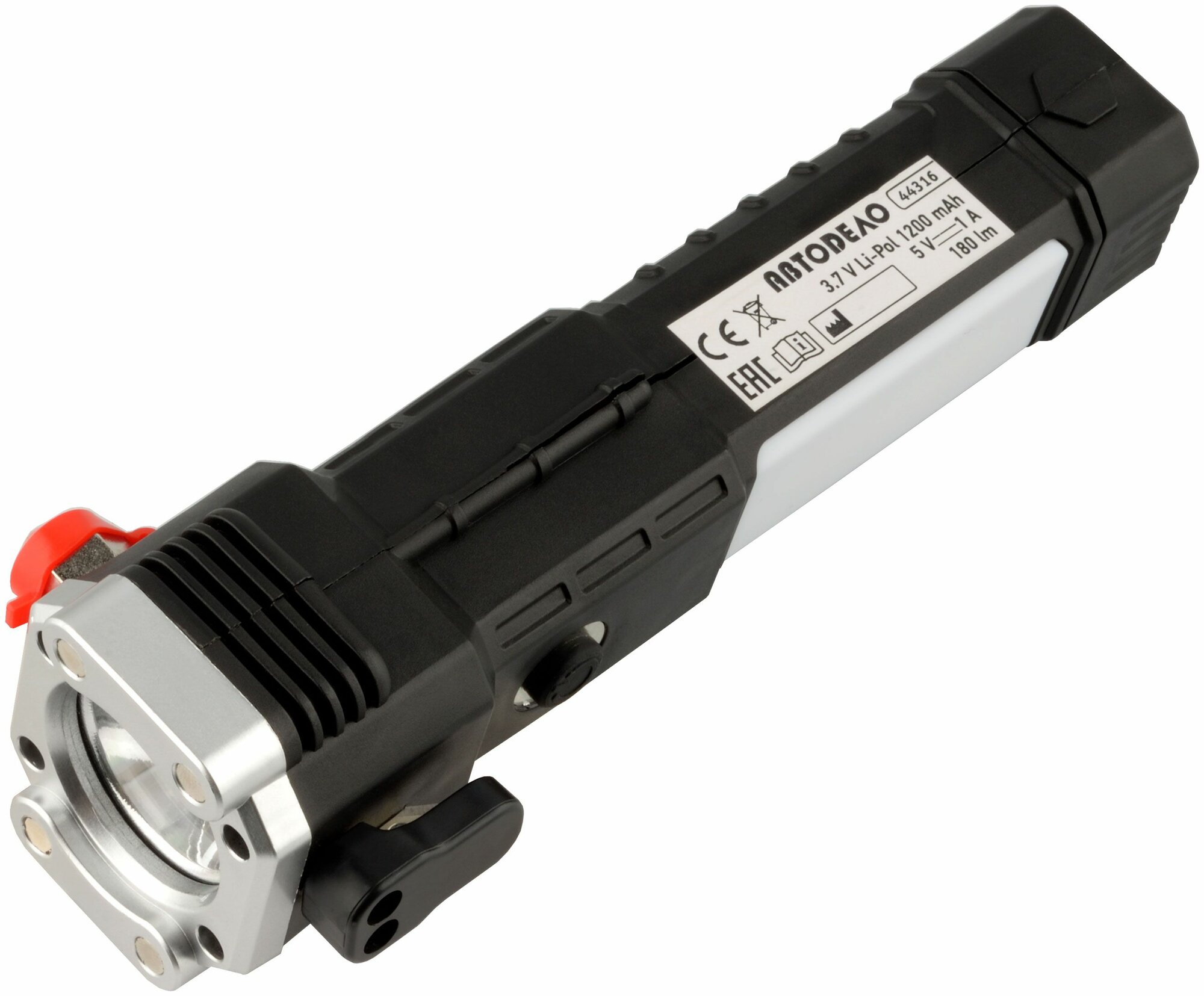 Фонарь светодиодный аварийный 1W COB+1W LED, 180Lm, Li-ion 1200mAh (АвтоDело) 44316
