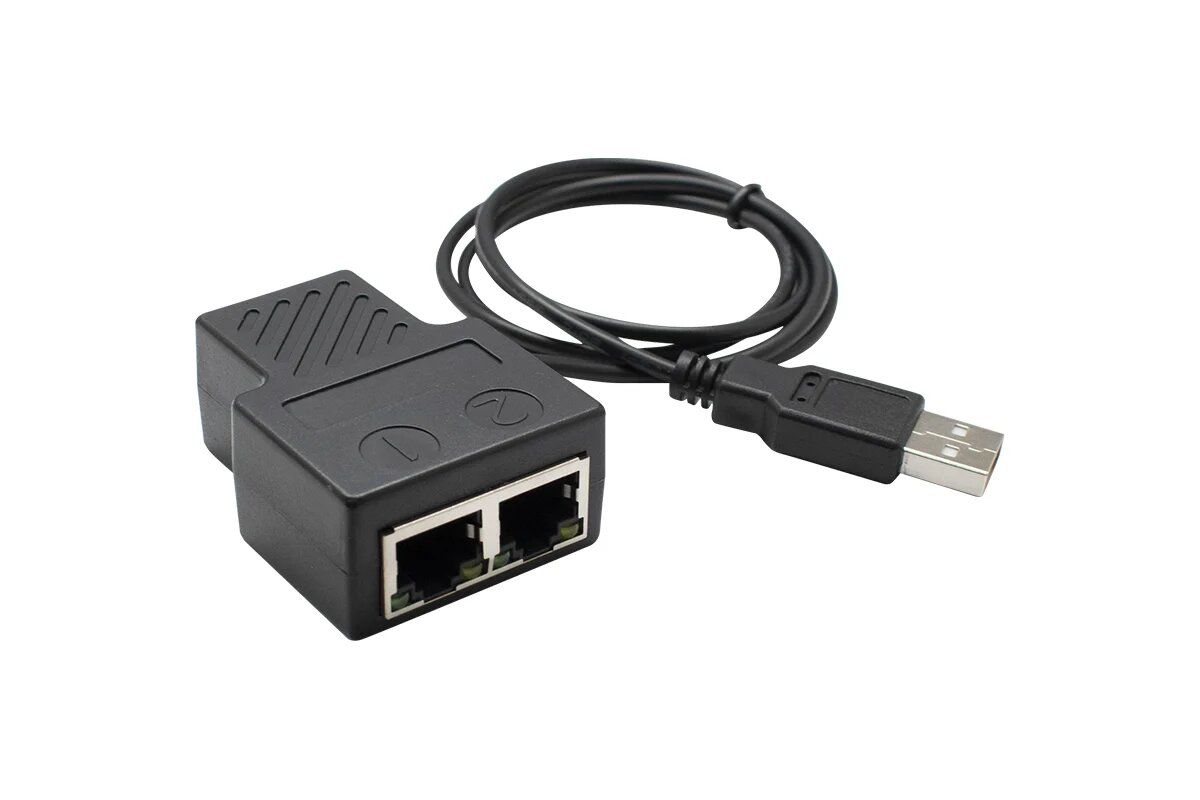 Разветвитель OXION RJ45‑2RJ45 экранированный с USB‑питанием, 3 розетки, световая индикация, длина кабеля 0.75 м