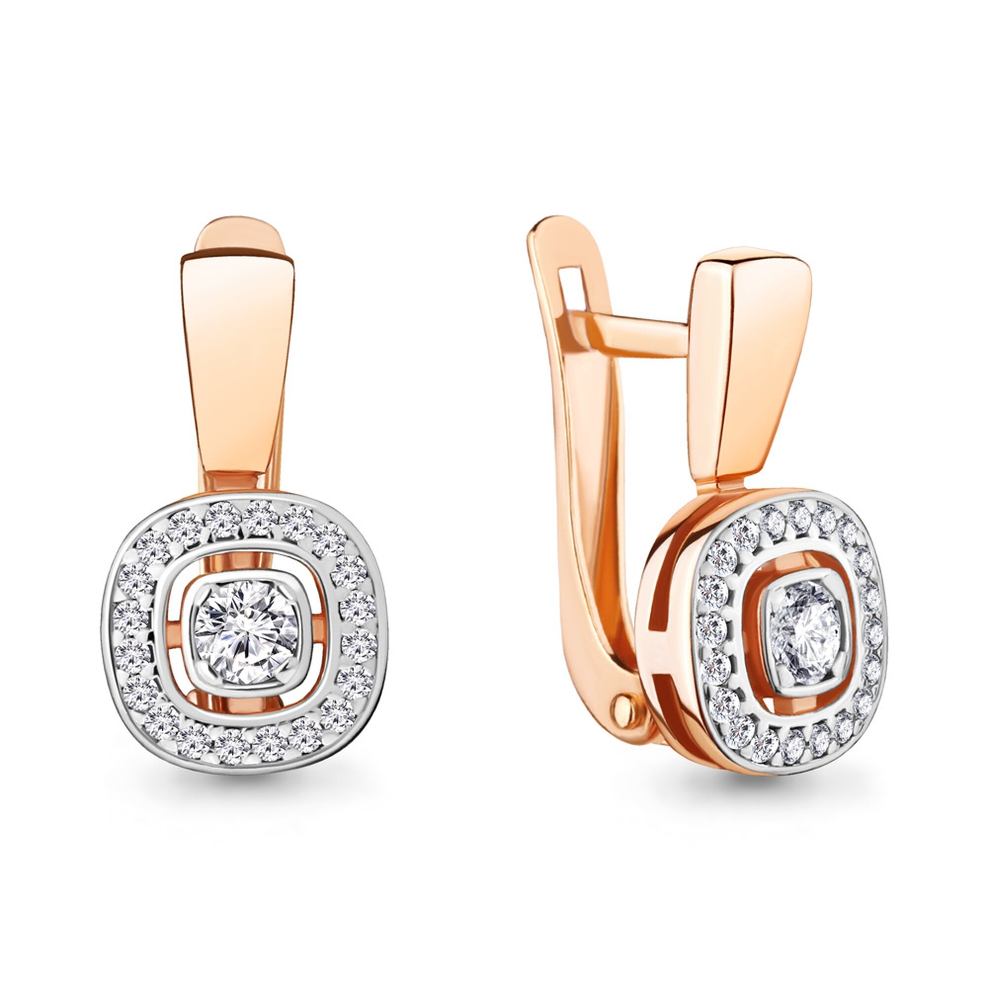 Серьги, красное золото, 585 проба, фианит