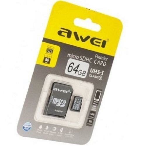 Карта памяти Awei 64GB micro SD HC UHS-I class 10 c SD-адаптером