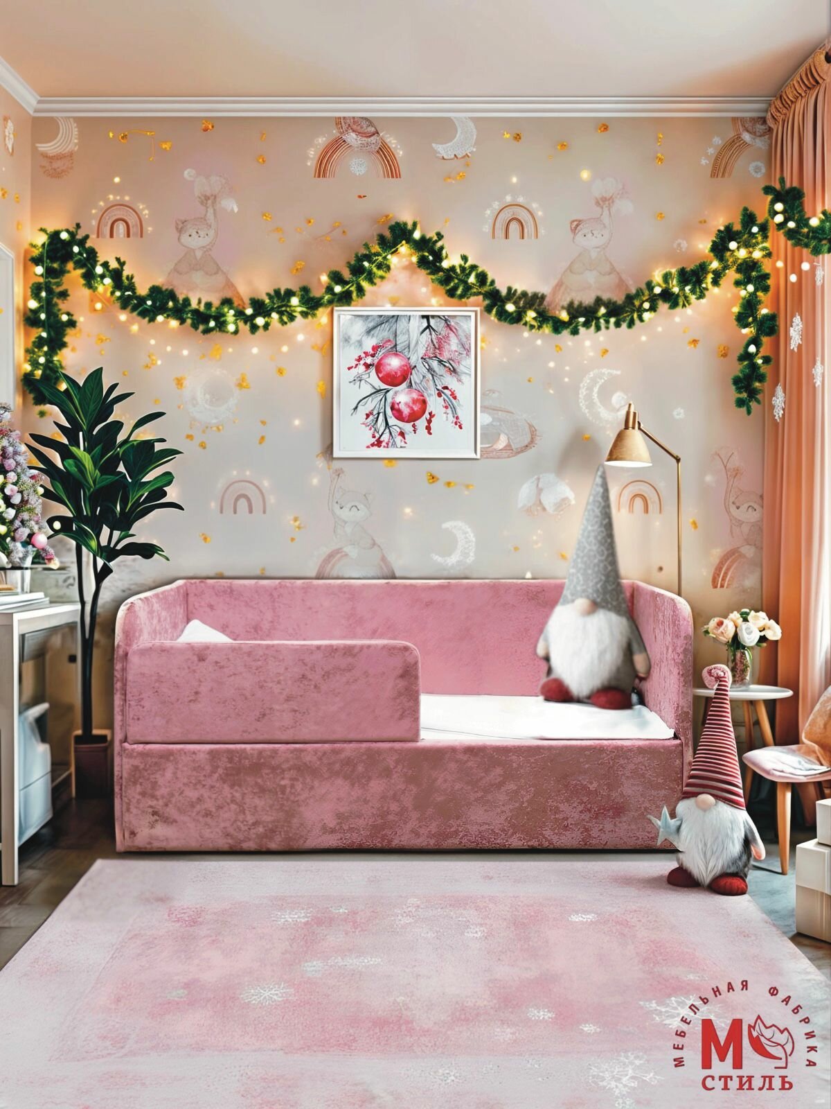 Кровать детская мягкая М-Стиль "Непоседа" 160х80 розовая, прямая, с защитным бортиком, кровать детская от 3 лет