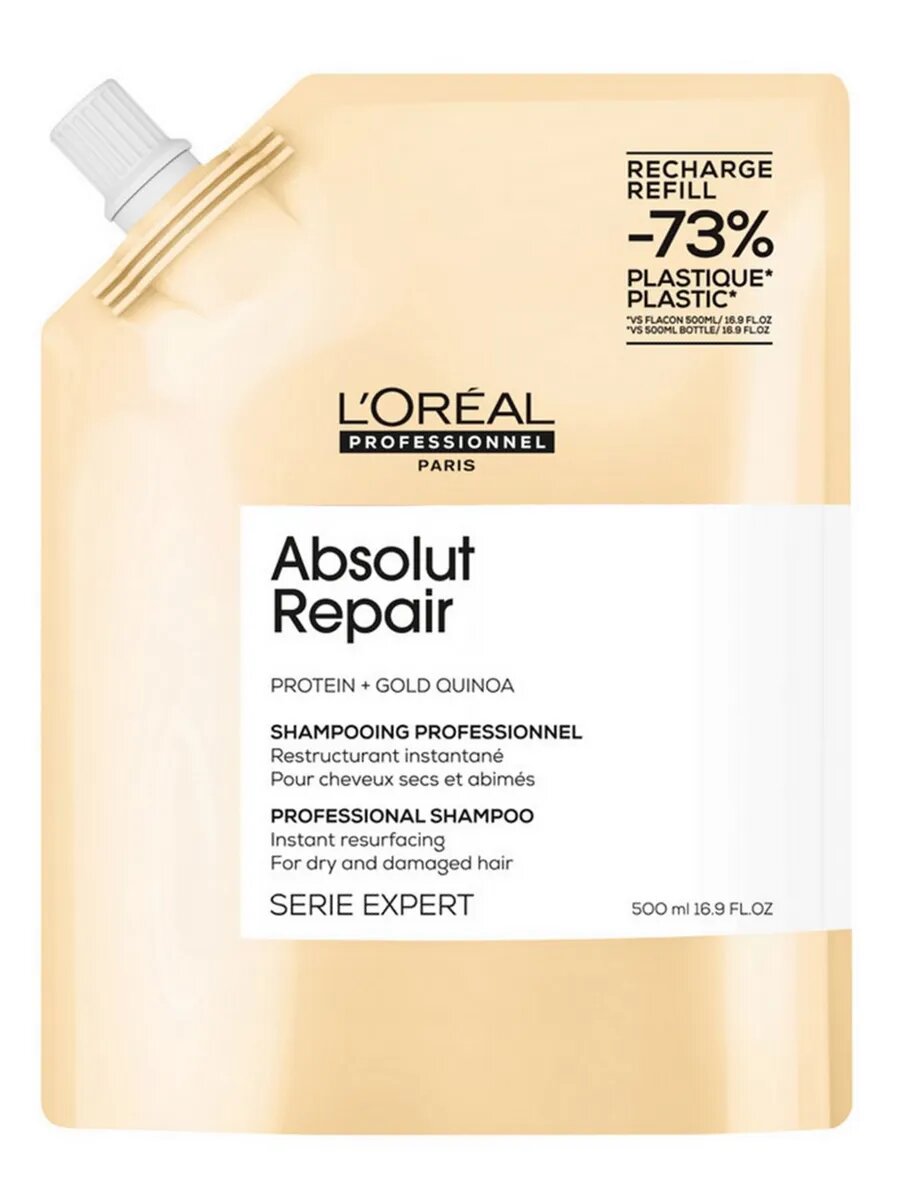 Шампунь L'Oreal "Absolut Repair", восстановление, для тонких и поврежденных волос, ЭКО формат, Refill 500мл