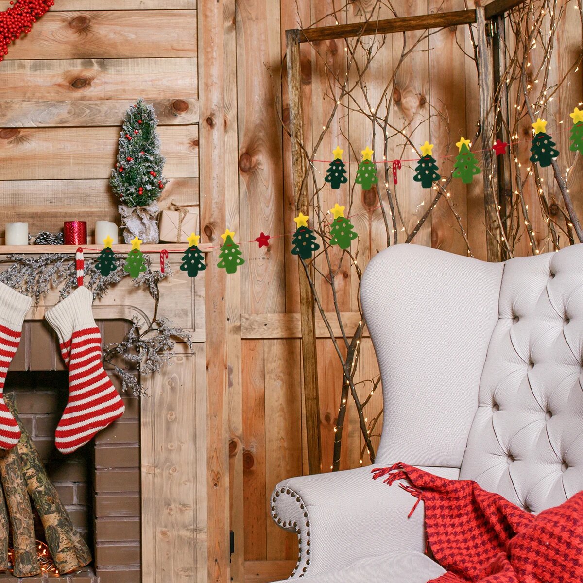 Рождественские флажки со звездой и елкой 3 метра