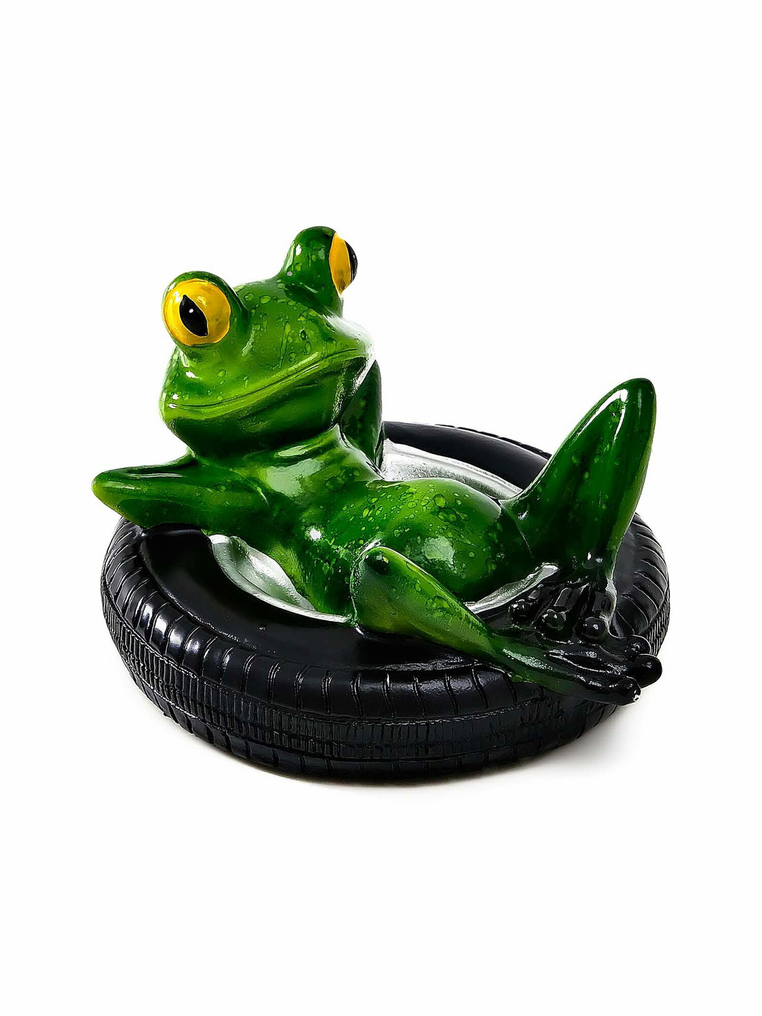 Садовая фигура из полистоуна "Лягушка лежит на шине", 14x13x9.5 см, плавающая