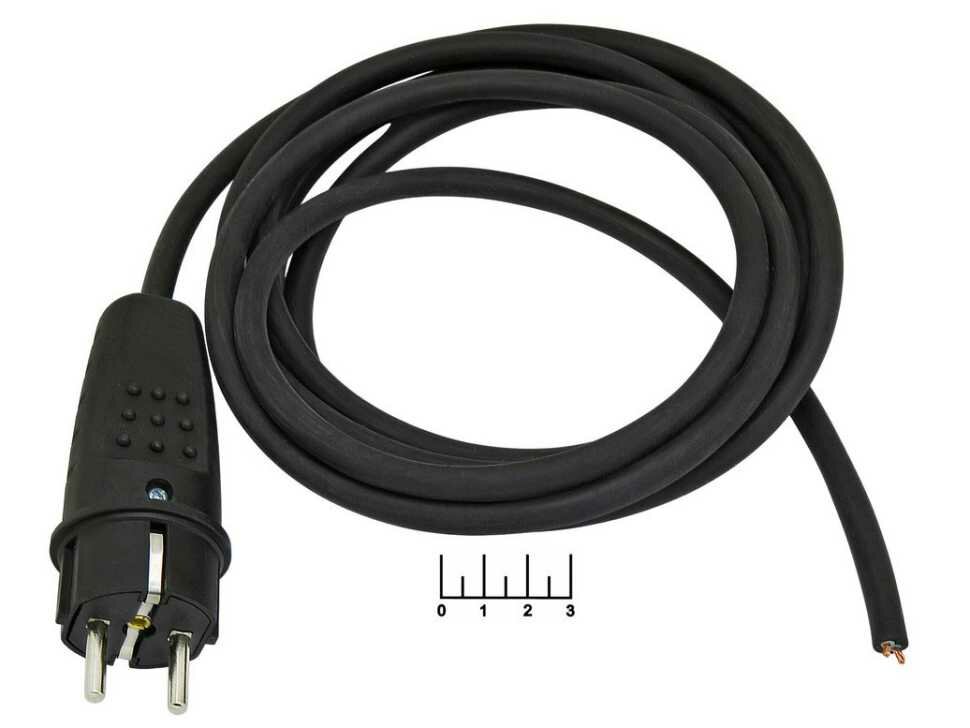 Шнур электрический без земли 3м (2*1.5) (вилка прямая) черный резина