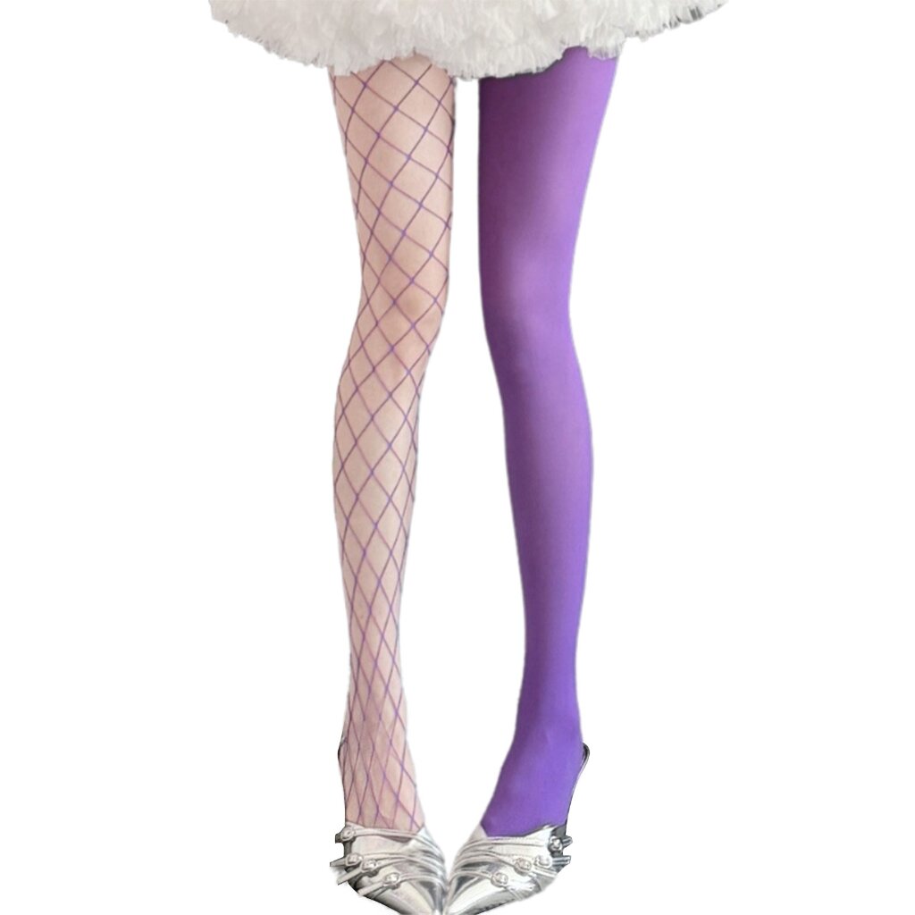 Колготки в тон бархатной строчке Lolita в сеточку-Фиолетовая строчка с крупной сеткой