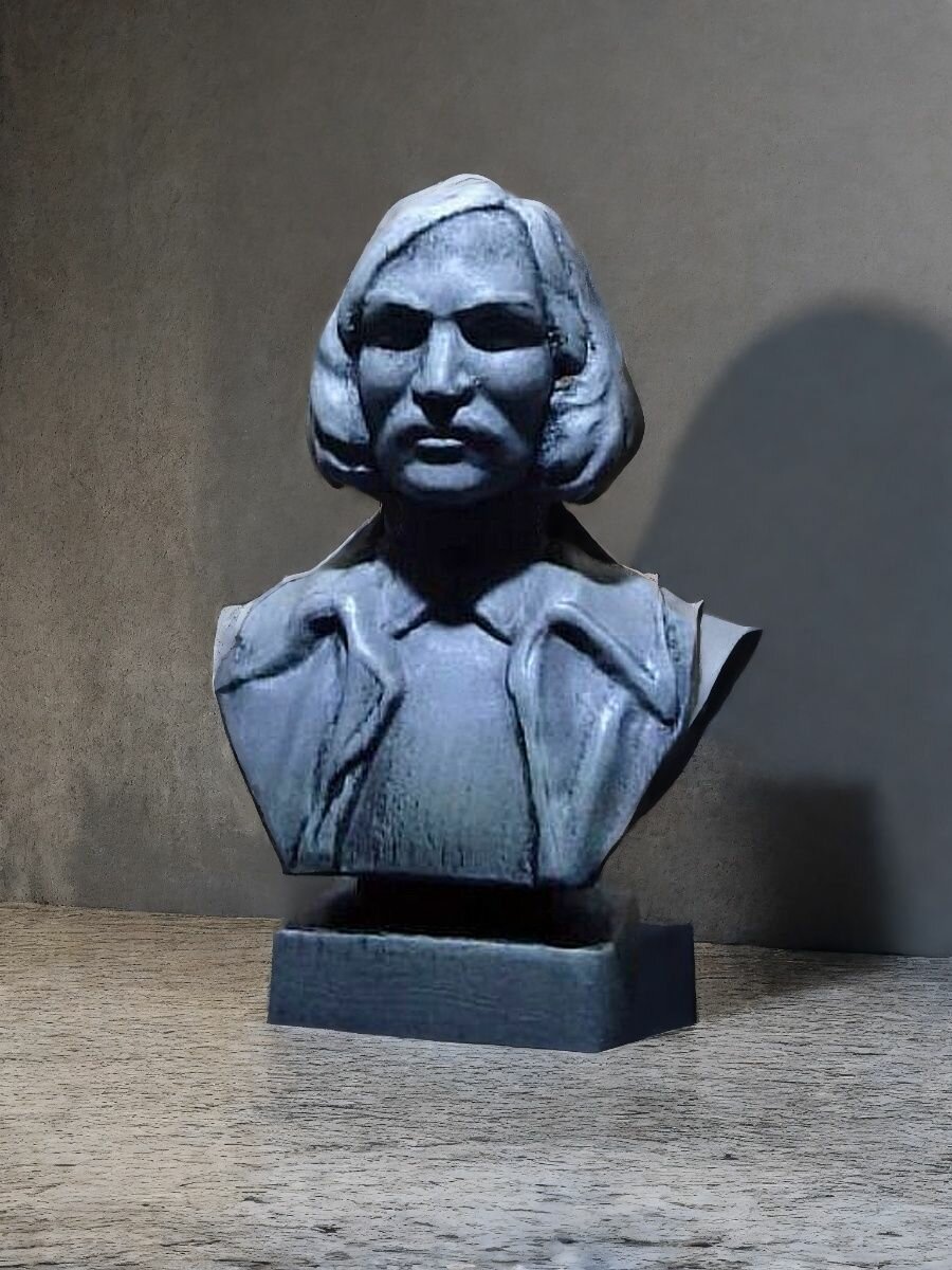 Бюст Гоголь в плаще из камня BG261P монолит высота 60мм. Патина. Тяжёлый холодный