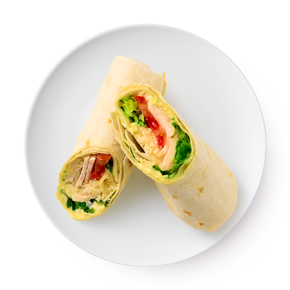 Сэндвич-ролл Цезарь, в пшеничной лепешке, с курицей, соусом и сыром