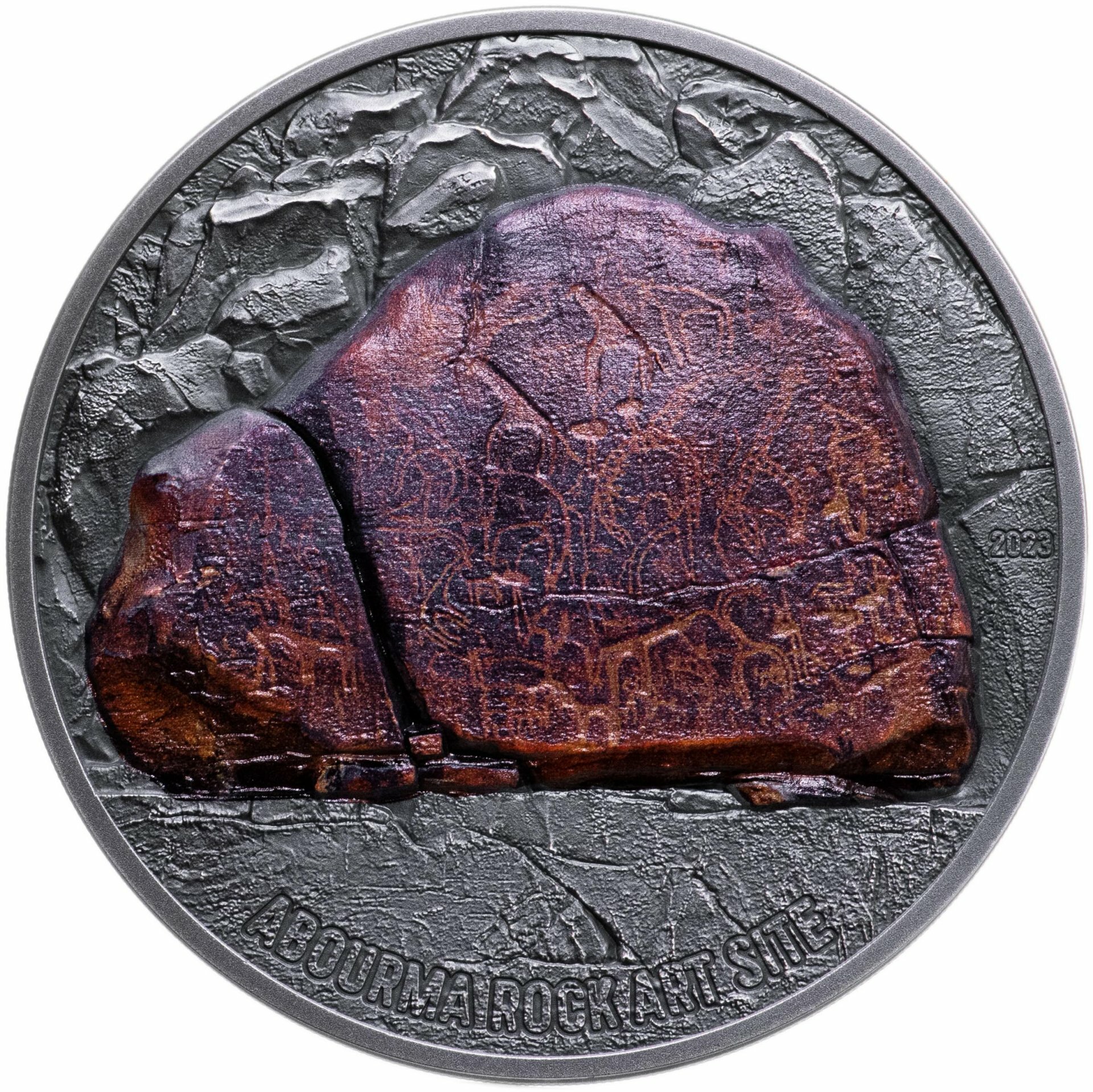 Джибути 200 франков 2023 "Наскальные рисунки Абурмы" в футляре с сертификатом, Серебро 999, в сохранности UNC