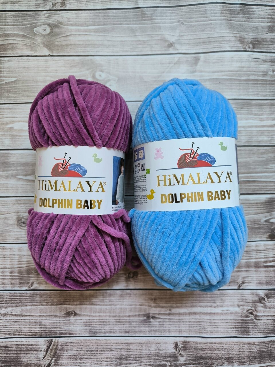 Пряжа Himalaya Dolphin baby, комплект 2 мотка (цвет 80338 фиолетовый и 80327 голубой), вес мотка 100 гр, длина нити 120 м (Гималая Долфин беби)