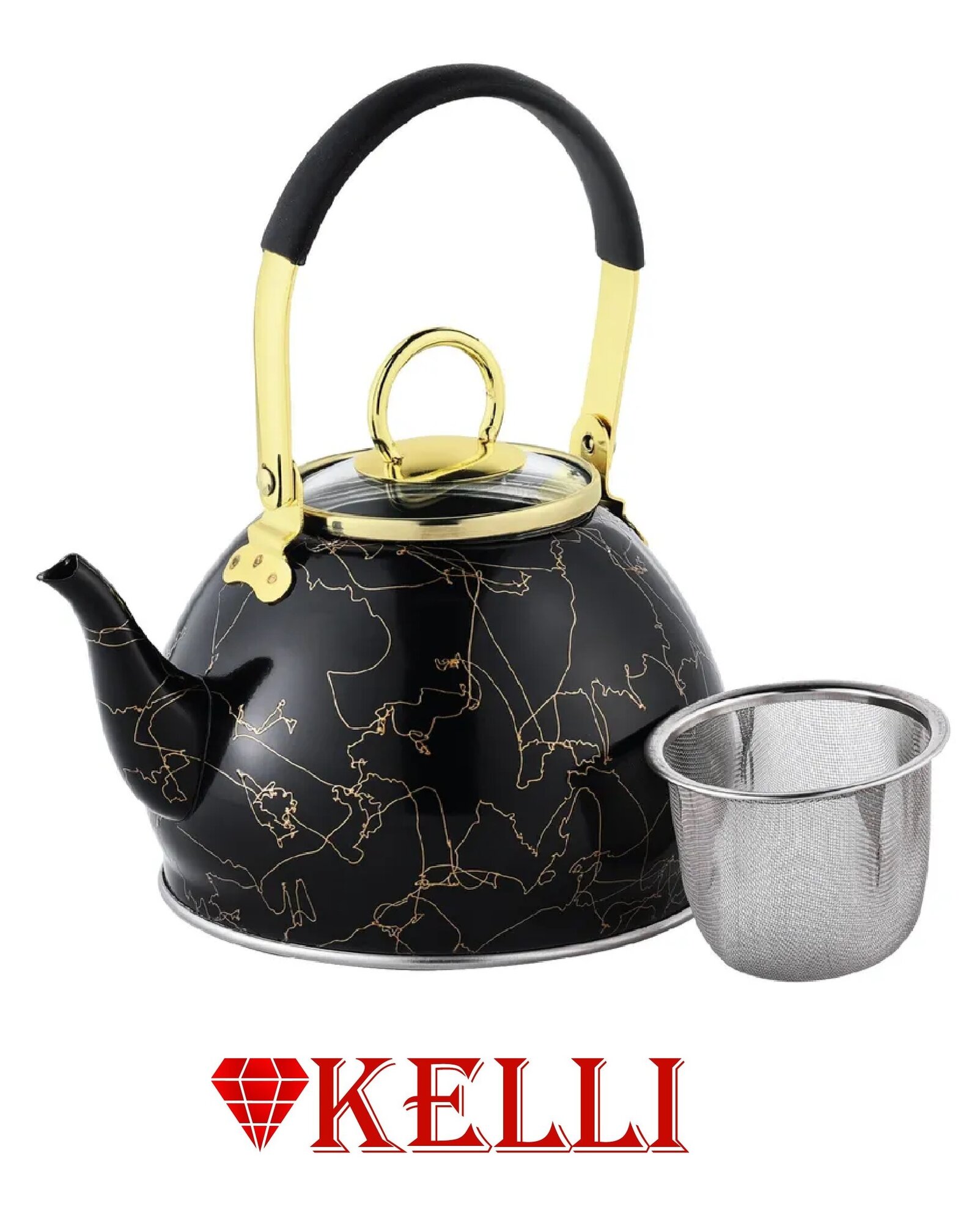 Чайник металлический заварочный KELLI 1.2 л, для всех видов плит, серебристый KL-4568