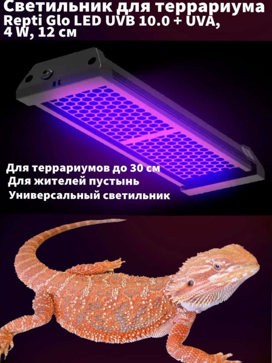 Светильник для террариума Repti Glo LED UVB 10.0 + UVA, 4 W, 12 см