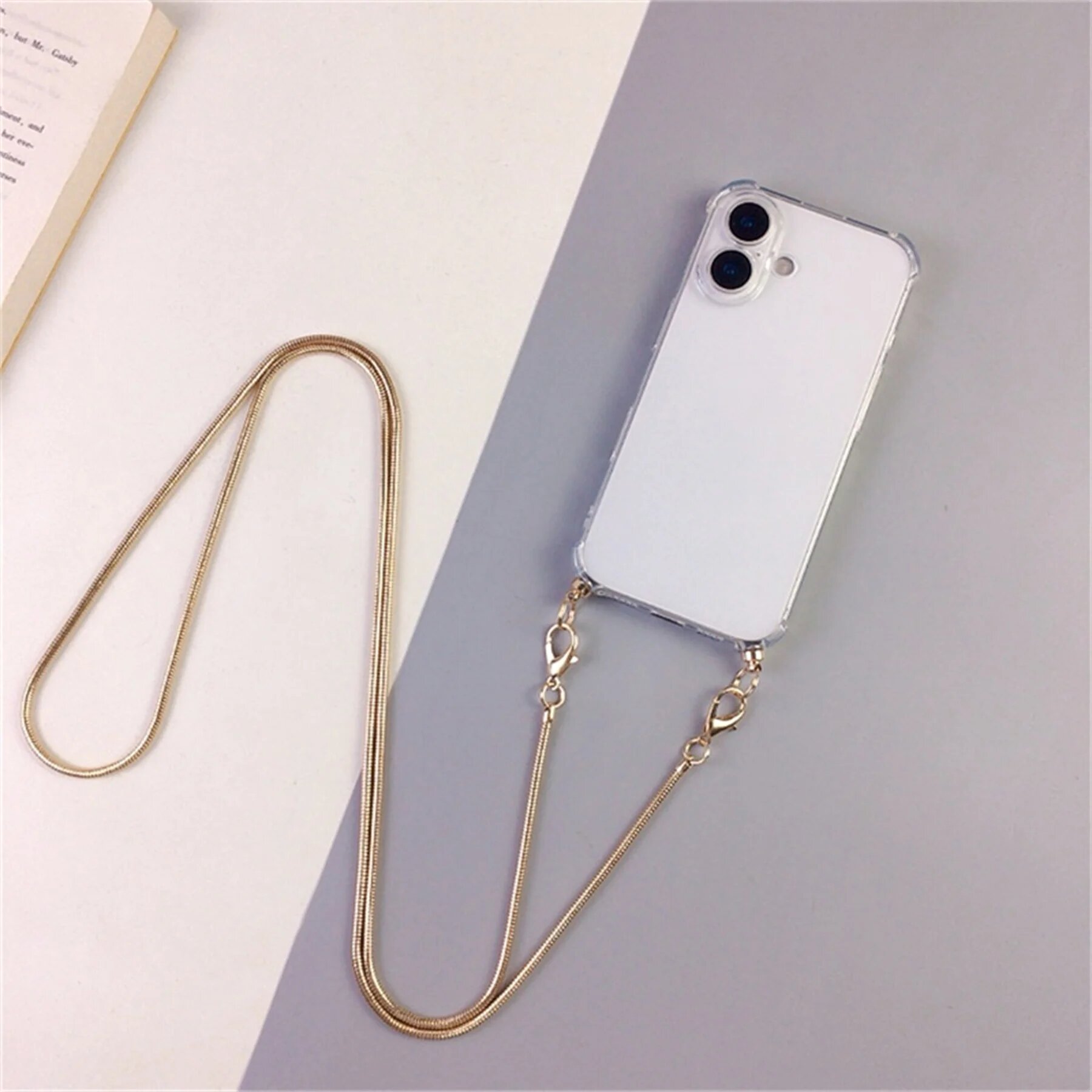 Простой ремешок через плечо Ins с золотой цепочкой на плечо, прозрачный чехол для телефона для iPhone 17, 16, 15, 14, 13, 12 Plus Pro Max, задняя крышка