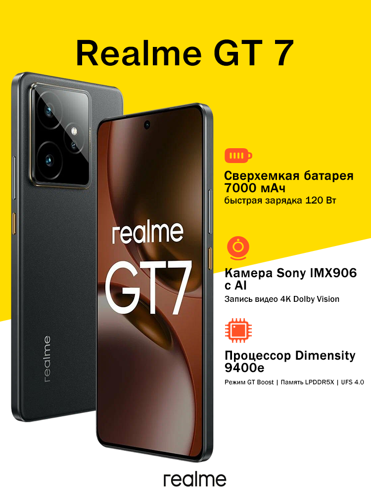 Смартфон realme GT 7 12/512 ГБ Dual: nano SIM + eSIM, черный