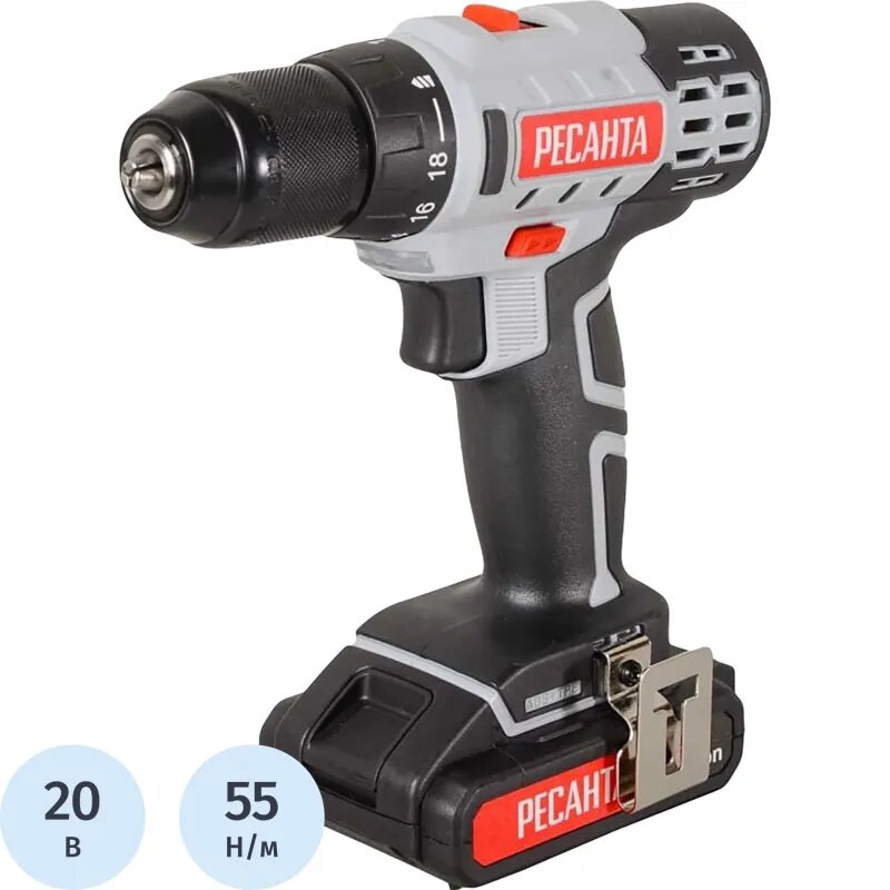 Дрель-шуруповерт аккумуляторная ДА-20-2ЛК Ресанта (75/14/11)