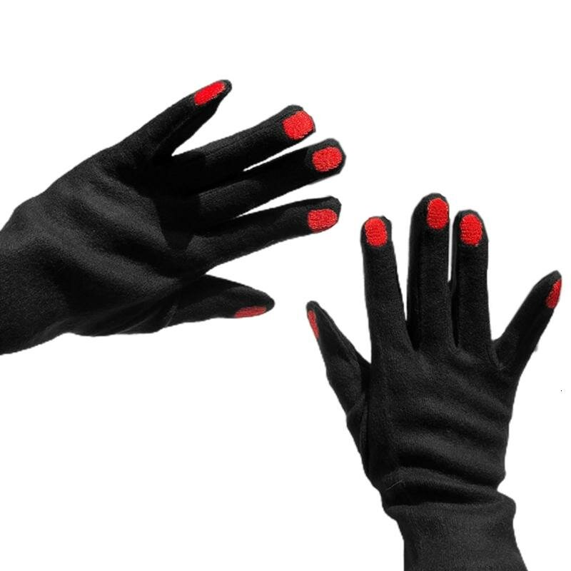 Забавные перчатки для маникюра с лаком для ногтей, вышитые теплые шерстяные Перчатки-черный