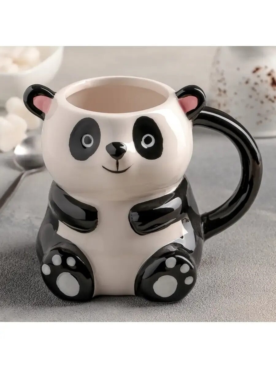 Кружка керамическая «Панда», 480 мл, цвет белый и чёрный, доломит