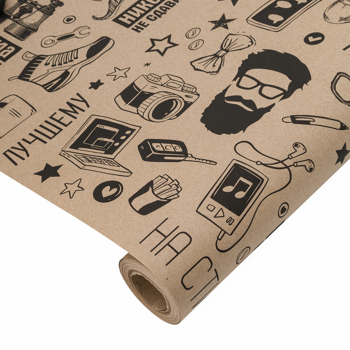 Крафт бумага 'На стиле' черный цв. на коричневом фоне, 720мм/60гр/10м +/- 5%