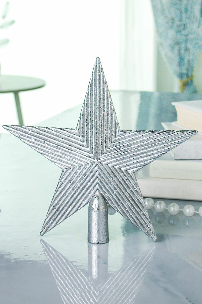 Ёлочная верхушка звезда антик, пластиковая, серебряная, 19 см, Kaemingk 521159