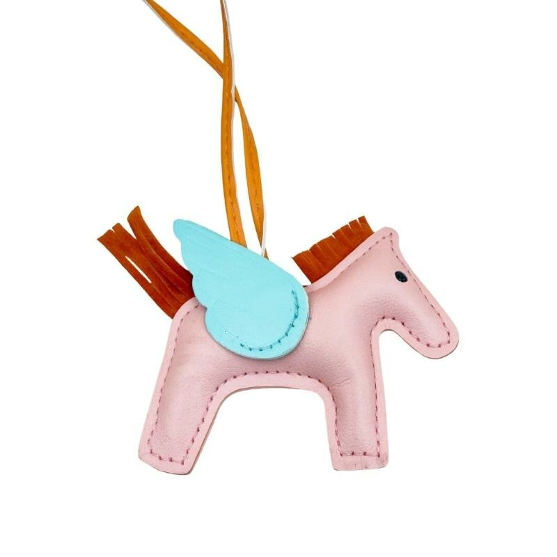 Кожаный брелок с ангелом и Пегасом для зеркала автомобиля, Розовый синий