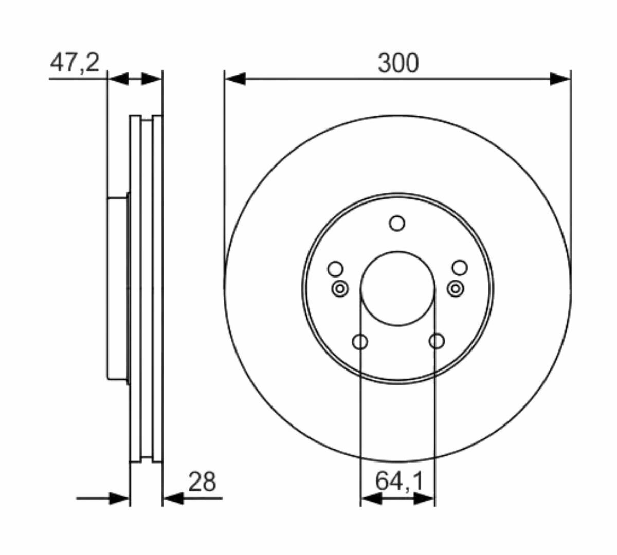 Диск тормозной BOSCH 0986479R47 передний вентилируемый, 300x28 мм, 5 отверстий, Honda Accord VII 2.4-3.2 98-08
