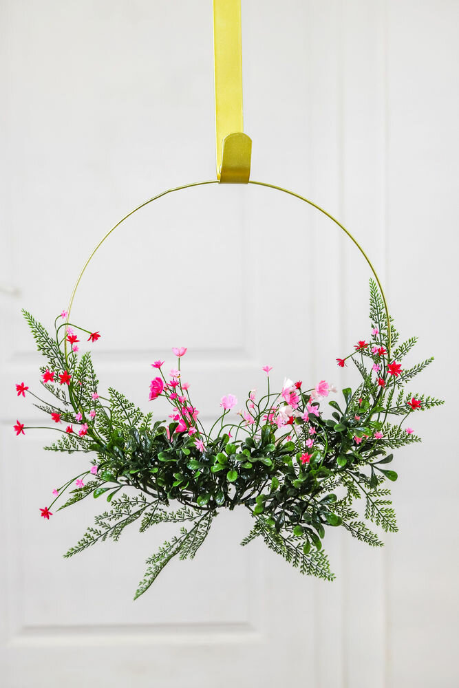 Настенная декоративная композиция-венок цветочное ожерелье, розовое, 41 см, Summer Deco 5010115