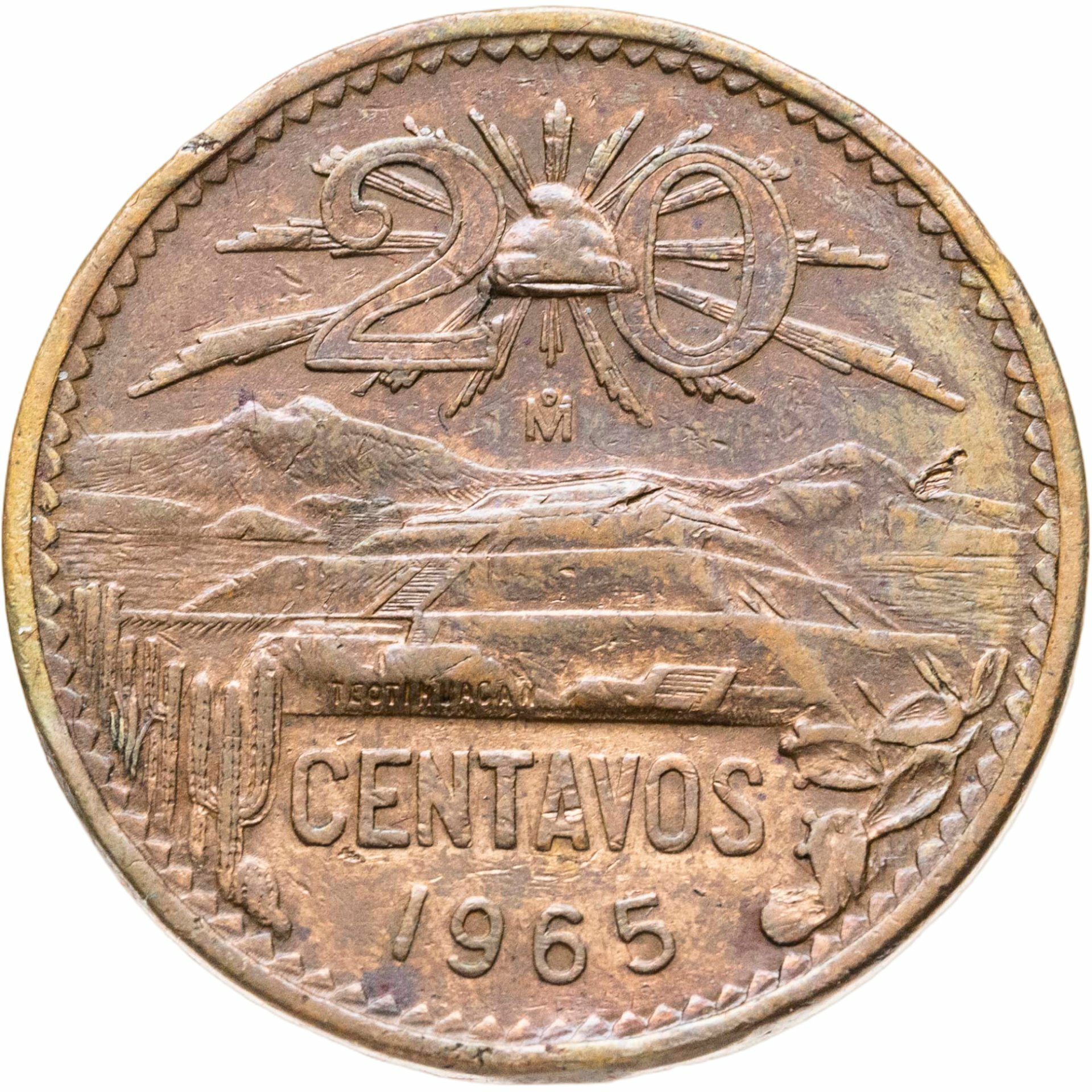 Мексика 20 сентаво centavos 1965, Бронза, в сохранности VF-XF