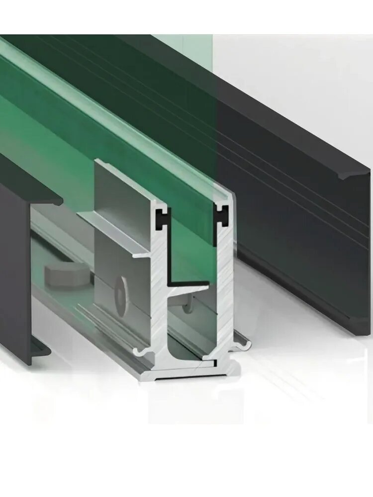 Зажимной алюминиевый профиль для стекла 10мм, 3 метра длина, черный матовый, 1шт