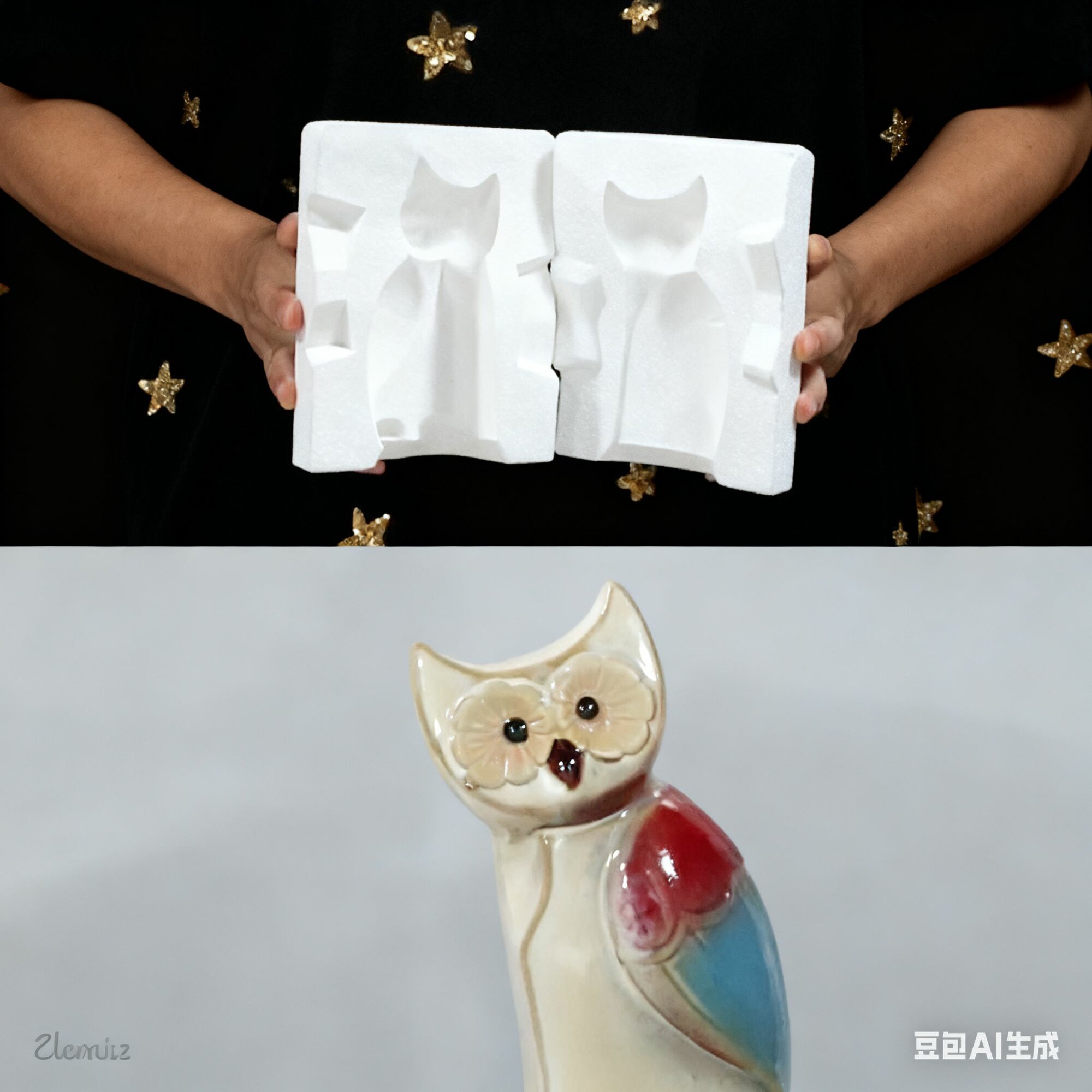 Гипсовая форма для литья керамики "Сова (Модель B, Размер S, 6.2x4.2x9.3 см)": набор пресс-форм (Slump и Hump), Инструменты для гончарного дела, Инструменты для керамики, литья гипса шликерным
