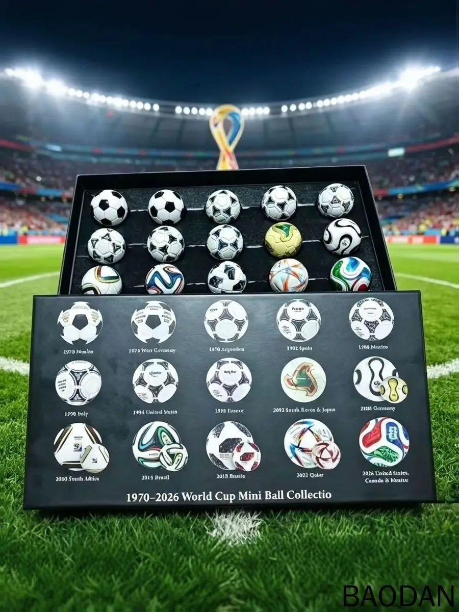Коллекционный набор миниатюрных футбольных мячей FIFA World Cup 1970-2026, Подарочный комплект для коллекционеров