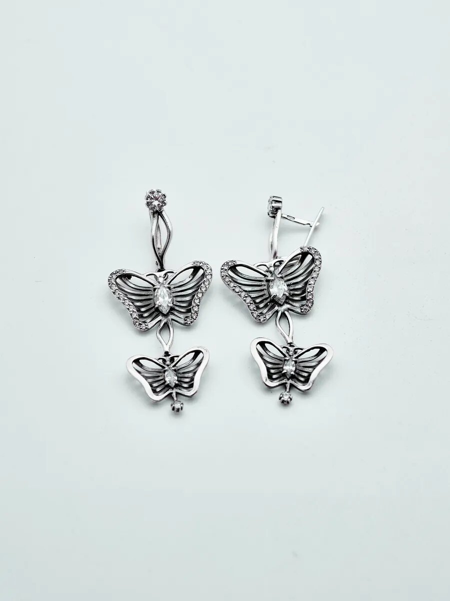 Серьги с подвесками, серебро, 925 проба, фианит