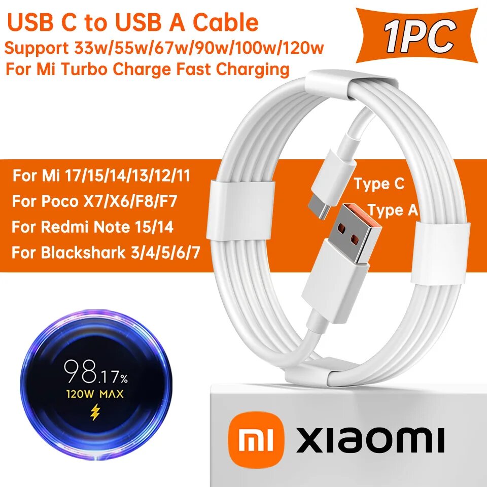 Оригинальный USB Type-C кабель XIAOMI 120W 100W 90W 67W 45W для быстрой зарядки Turbo Mi 17 15 14 13 12 T Pro Ultra Poco F8 X8 X7 Redmi Note
