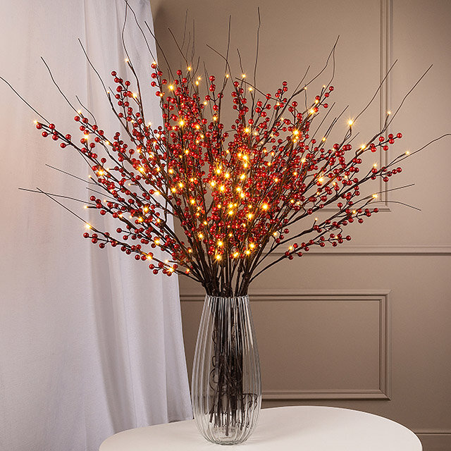 Набор светодиодных веточек Whitney с ягодками 100 см, 16 теплых белых LED ламп, IP44, 3 шт, Winter Deco, 4070752