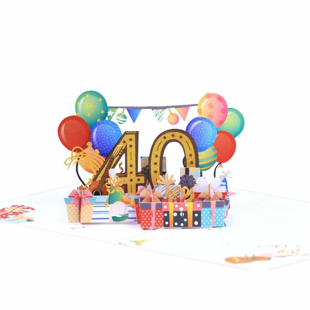 Приглашение, Винтажная поп-ап 3D открытка на день рождения - цифра 40, 1 набор