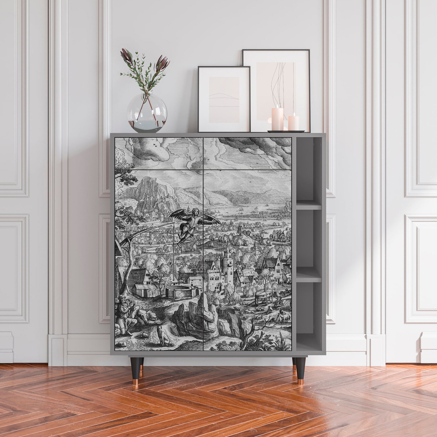 Комод - STORYZ - BS6 Departure of the Angel by Pieter Breugel, Размер - 94 x 110 x 41 см, Цвет корпуса - , Серый